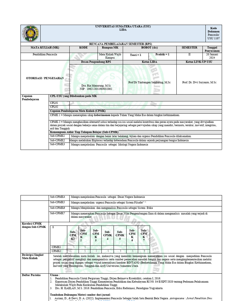 RPS Pendidikan Pancasila | PDF