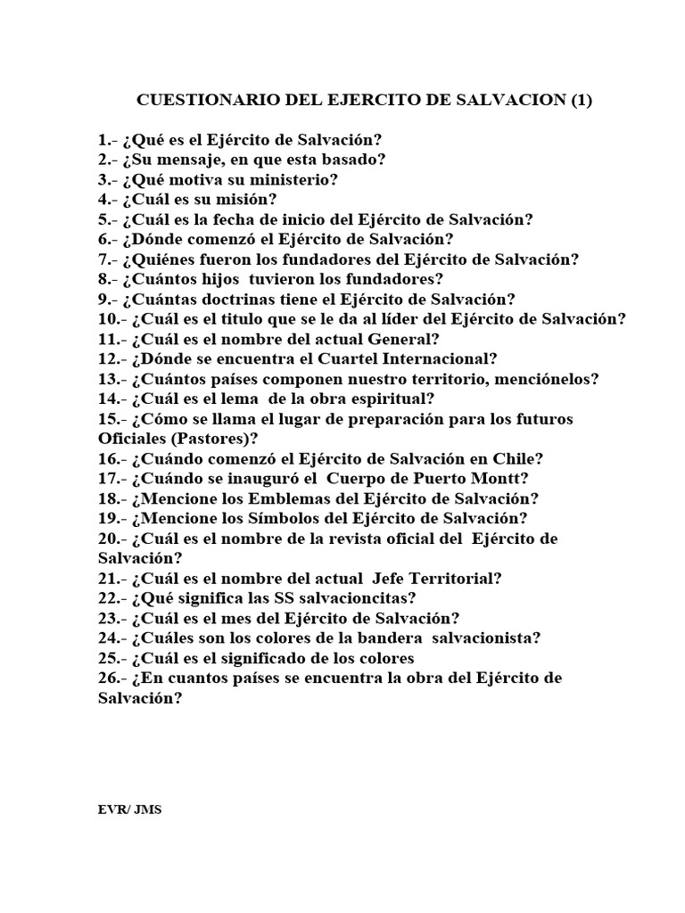 Solo Preguntas CUESTIONARIO DEL EJERCITO DE SALVACION-1 | PDF