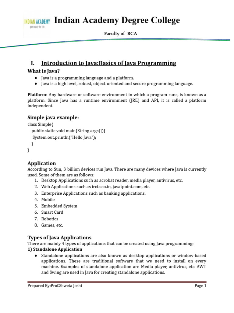 Unit1-BCA IADC | PDF | Method (Computer Programming) | Java (Programming Language)