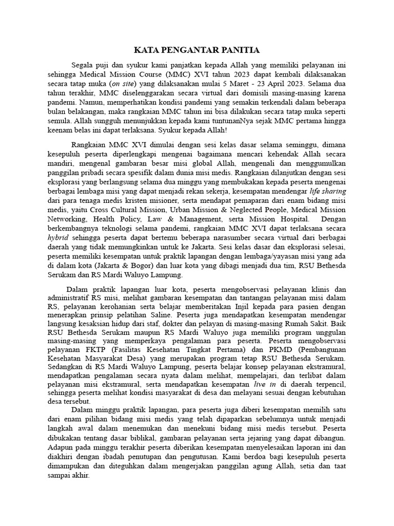 Kata Pengantar Panitia | PDF