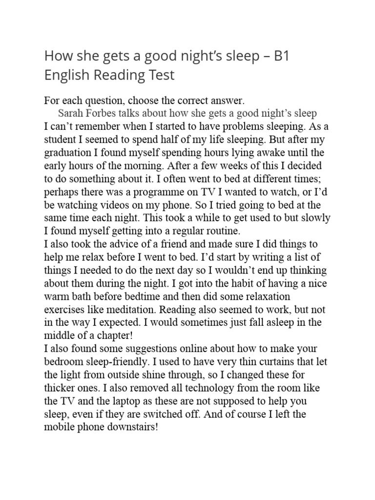 How She Gets A Good Night - B1 Reading | PDF | Sleep