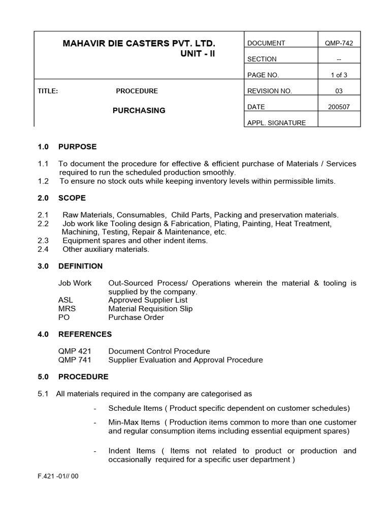 QMP 742 Purchasing | PDF | Specification (Technical Standard ...