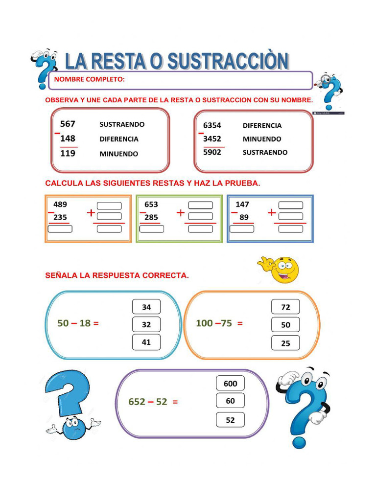 Ejercicio de La Resta | PDF