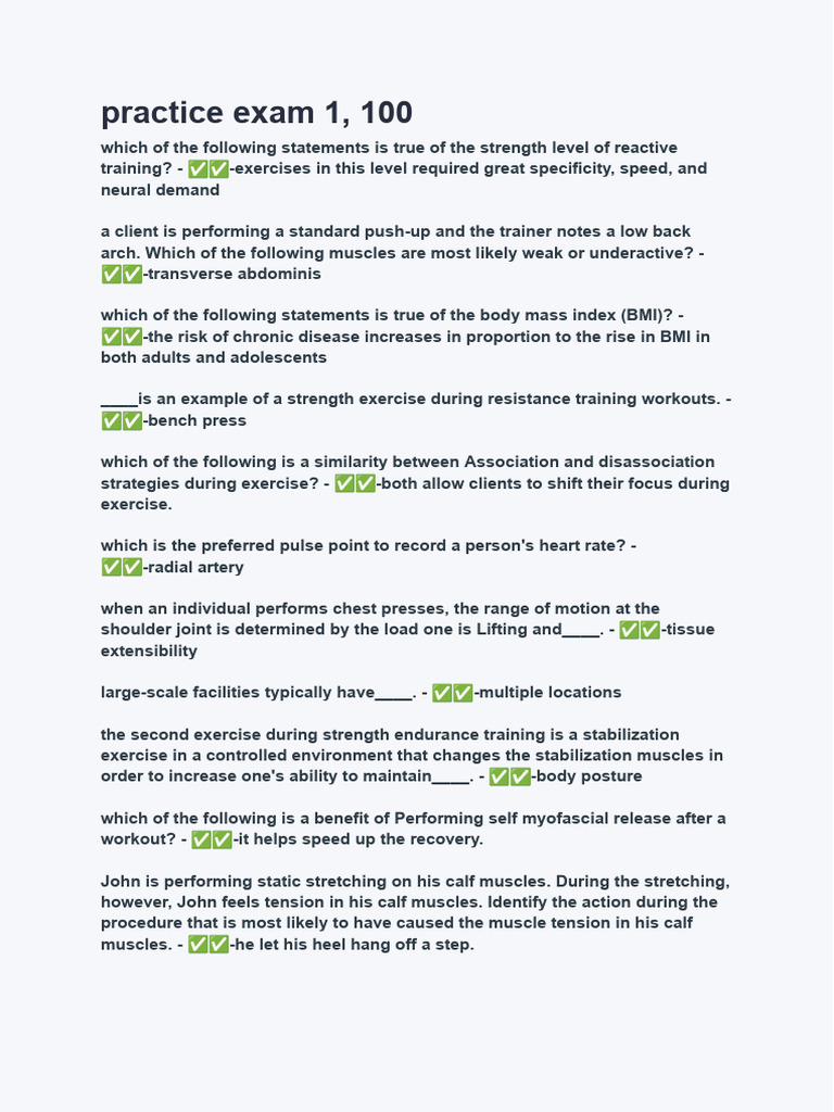 Practice Exam 1, 100 | PDF | Heart Rate | Strength Training