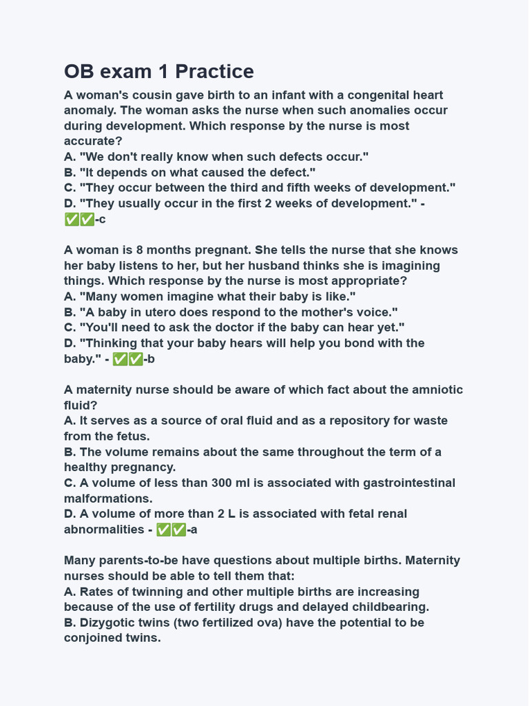 OB Exam 1 Practice | PDF | Childbirth | Pregnancy