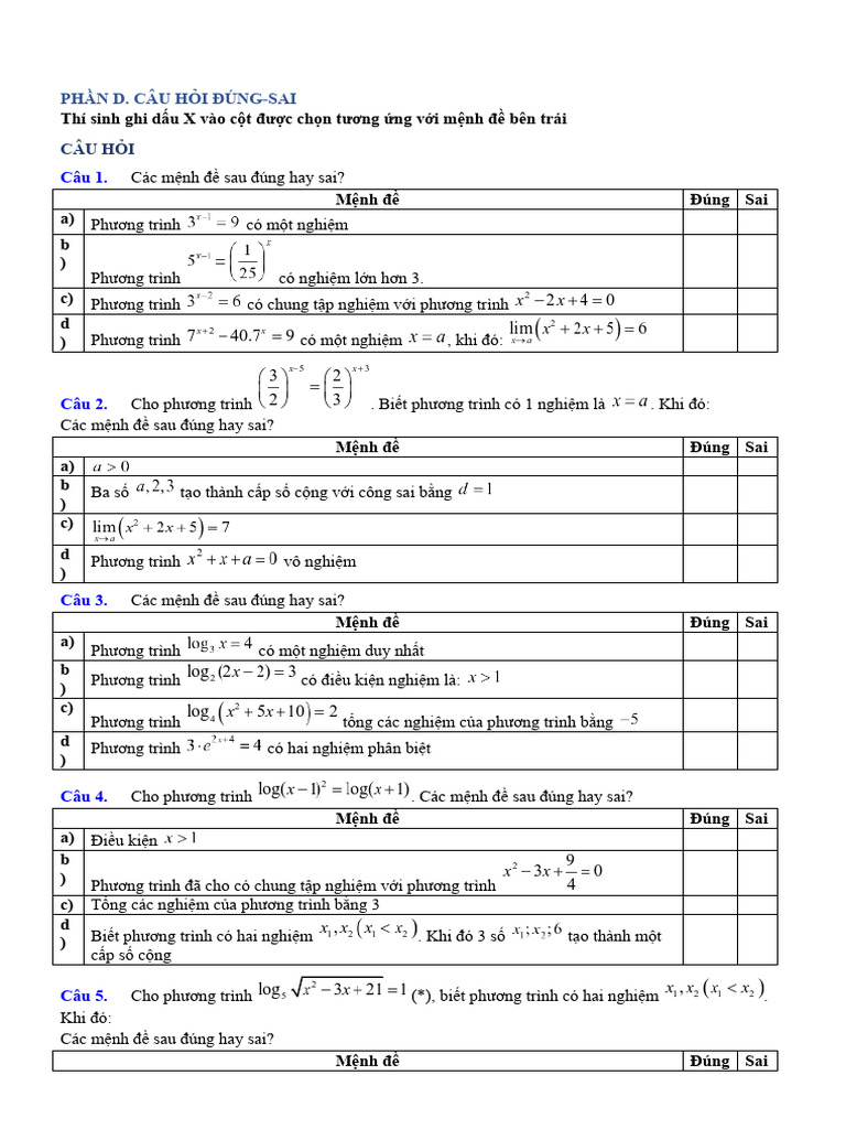 Bài 22. Phuong Trinh - BPT - Logarit-Mu - Dungsai | PDF