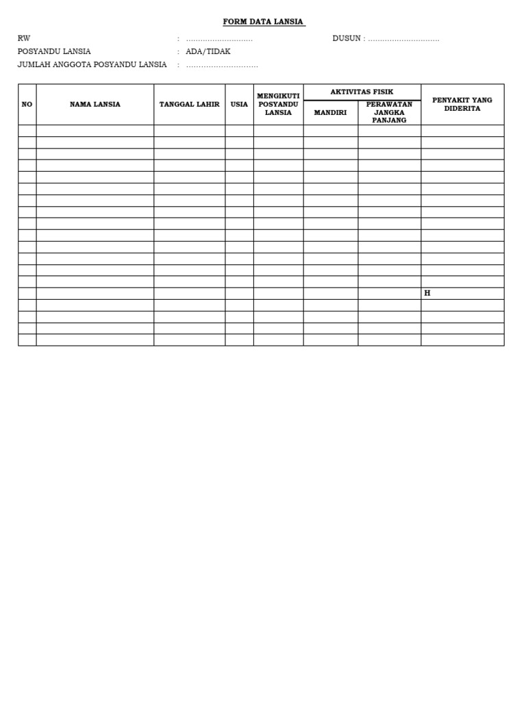 Form Data Lansia Pokja 1 | PDF
