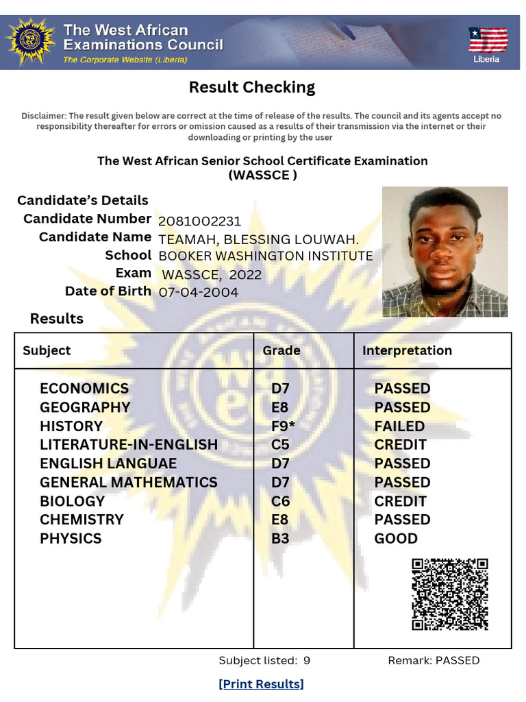 TEAMAH, BLOUWAH WASSCE Result | PDF