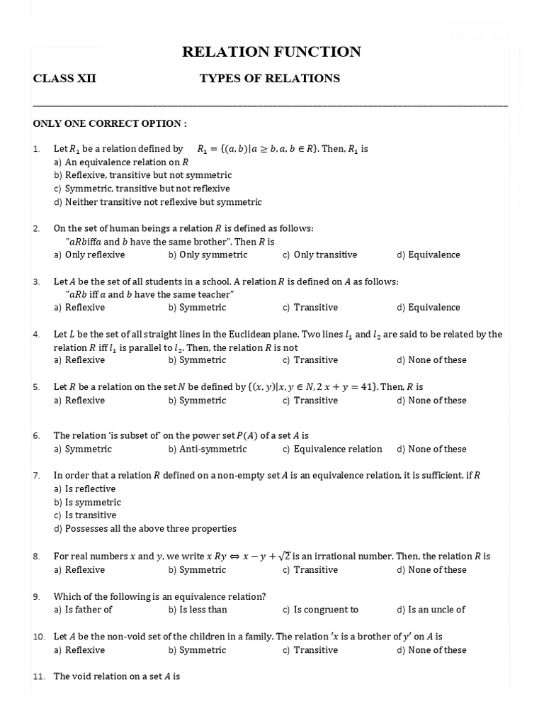 Ch-1 MCQs | PDF | Mathematical Relations | Abstract Algebra