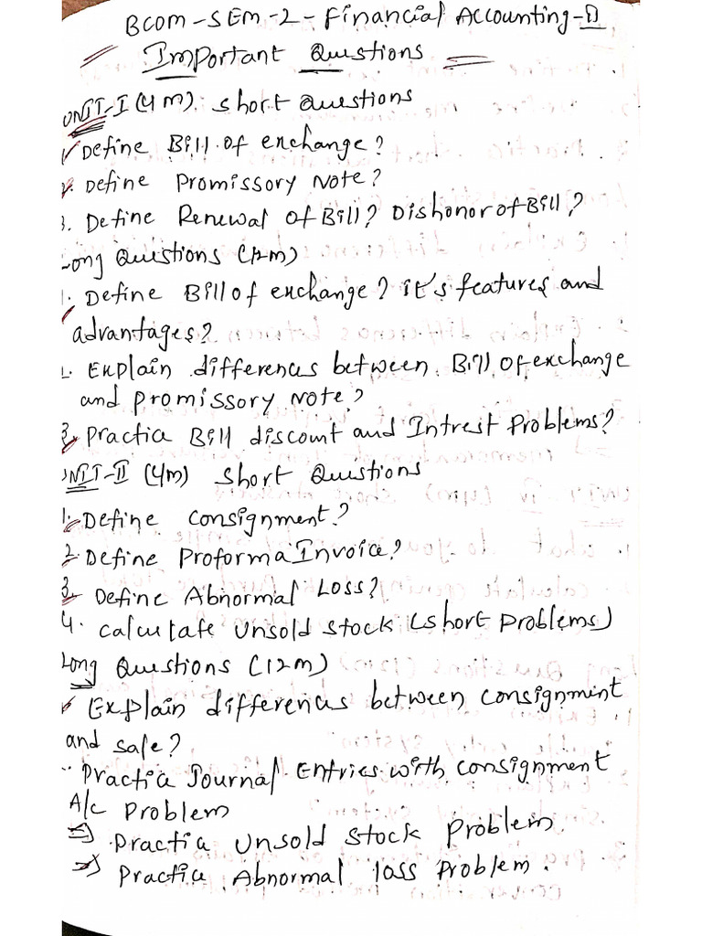 Bcom-Financial Accounting-Important Questions | PDF