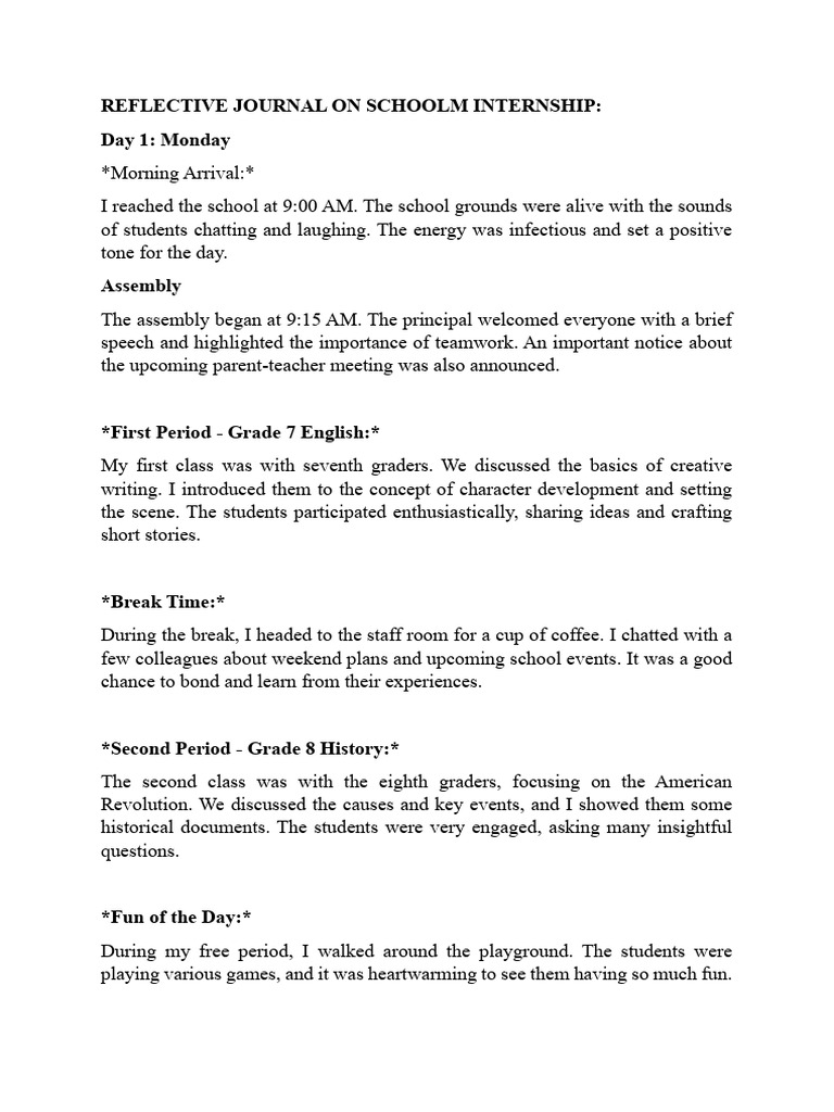 Reflective Journal: School Internship | PDF | Cognition | Learning