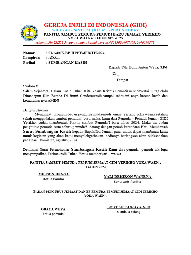 Permohonan Sumbangan Kasih GIDI | PDF | Perjalanan | Kesehatan Holistik