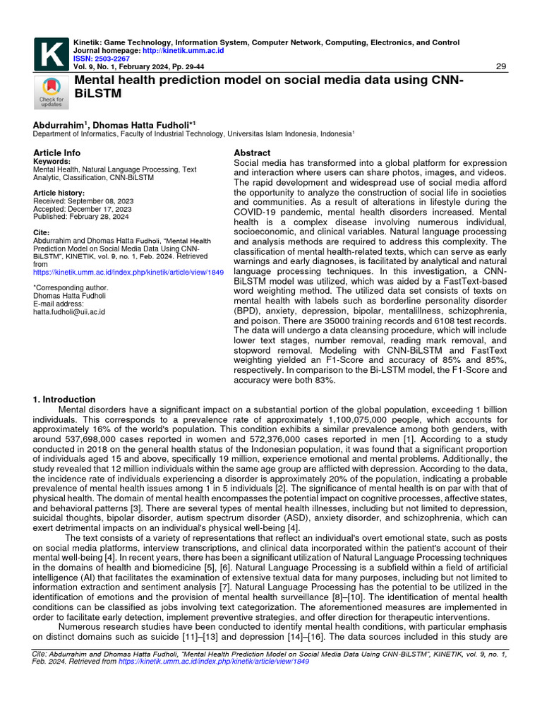 Mental Health Prediction Model On Social Media Dat | PDF | Mental ...