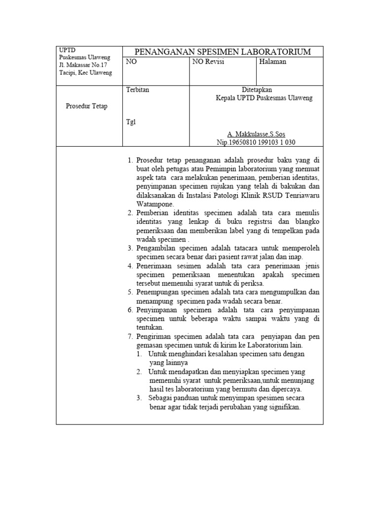 Sop Laboratorium PKM Standar 2 | PDF