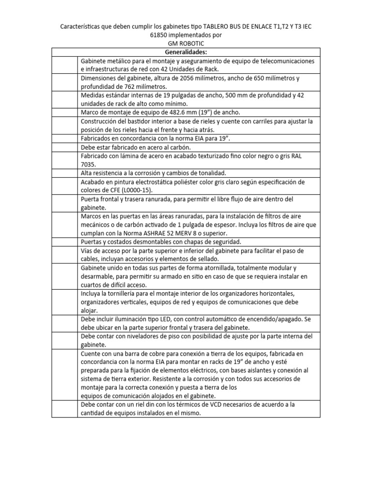 Gabinetes TABLERO BUS ENLACE T1-T3 IEC 61850 | PDF