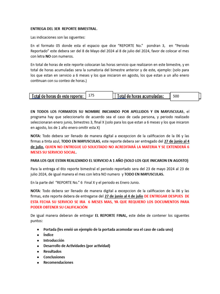 Entrega Del 3er Reporte Bimestral | PDF