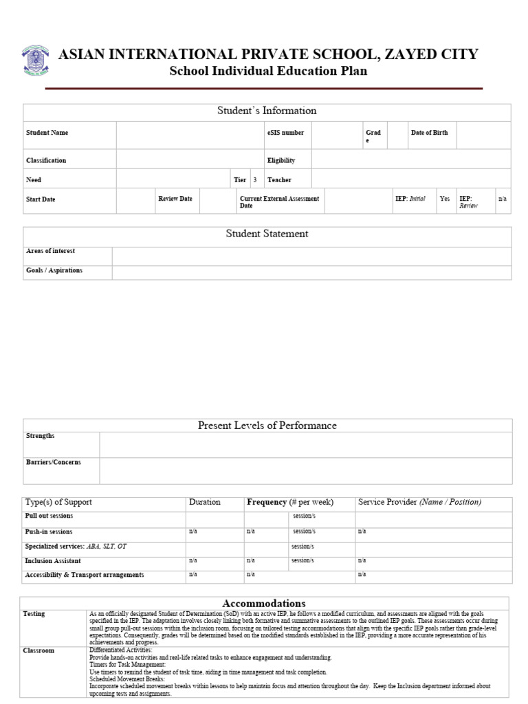School Individual Education Plan | PDF | Individualized Education Program | Cognition