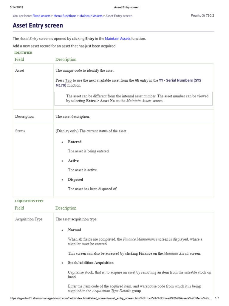 Pronto Xi Help 750.2 - Asset Entry Screen | PDF | Depreciation | Currency