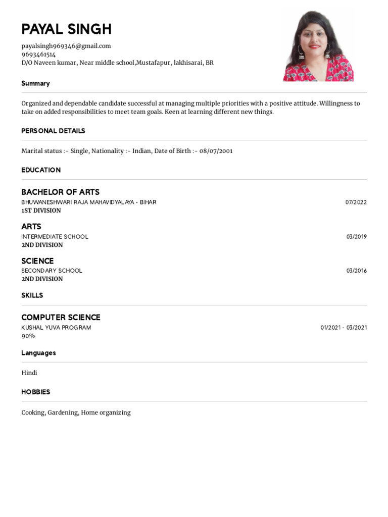Payal Singh Resume | PDF | Wellness
