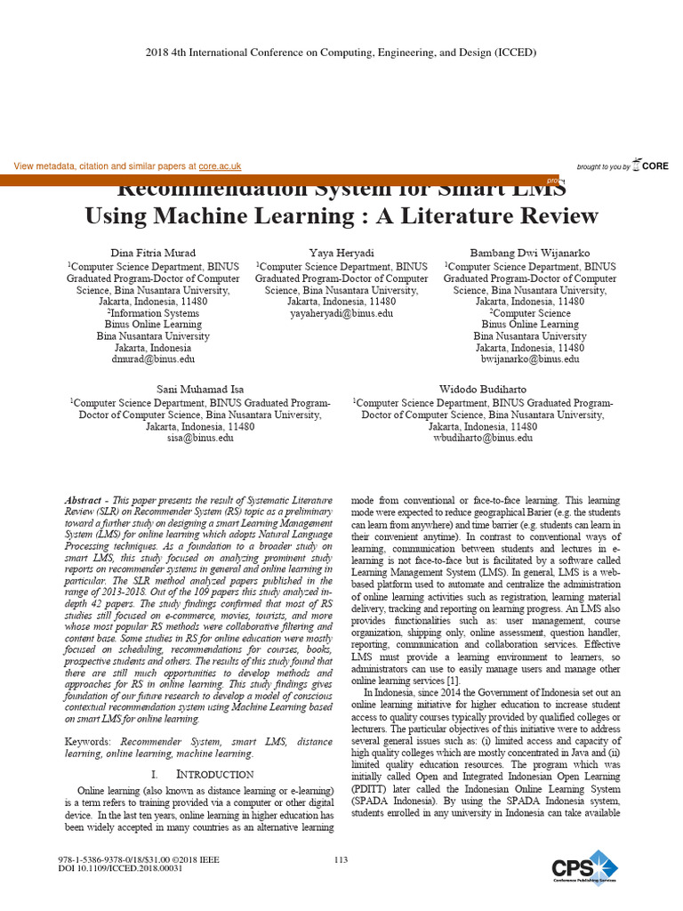 Smart LMS Recommendation Review | PDF | Educational Technology | Learning