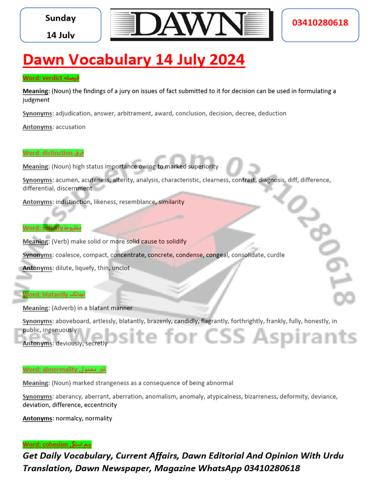 Daily Vocabulary with Urdu Translations | PDF | Semantic Units | Grammar