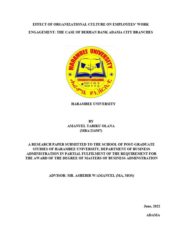 Amanuel Tariku Final Thesis | PDF | Organizational Culture | Statistics