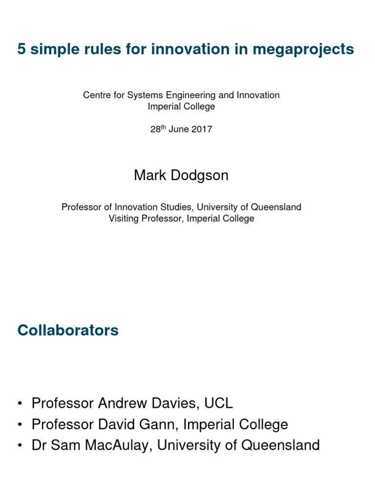 5 Simple Rules For Innovation in Megaprojects - 2017 | PDF | Risk ...