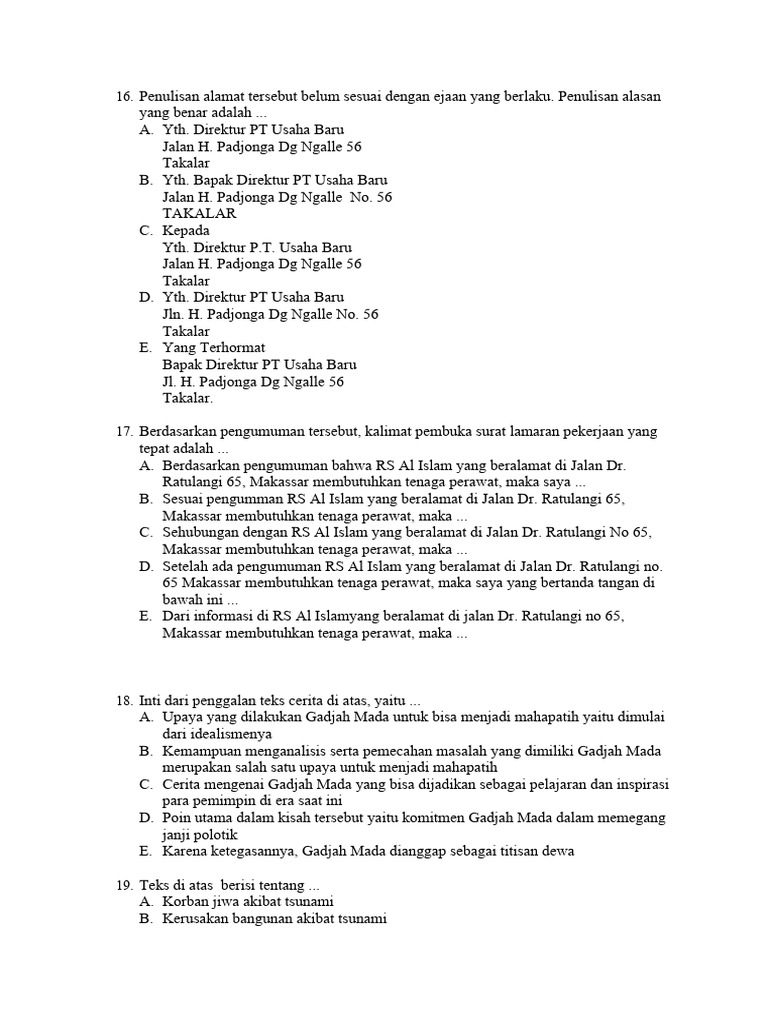Soal Ujian Akhir Sekolah 2024 | PDF