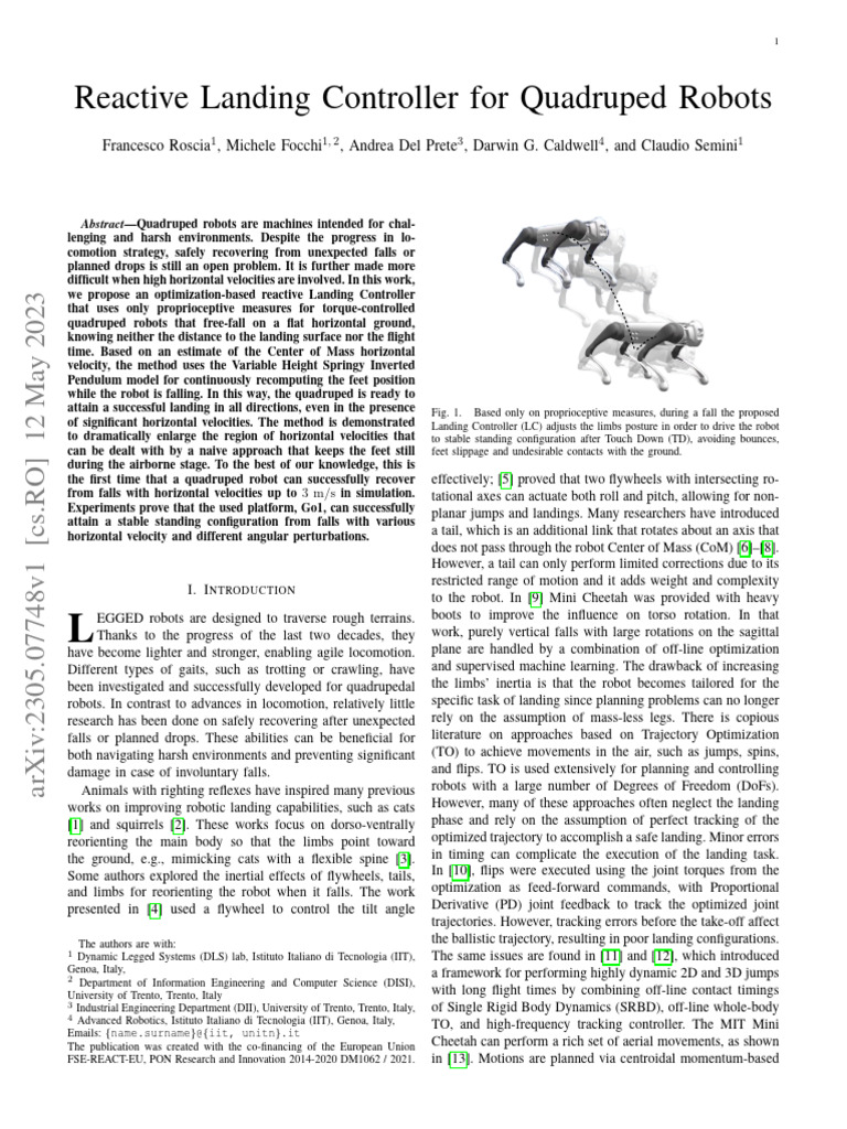 Reactive Landing Controller For Quadruped Robots | PDF | Kinematics ...