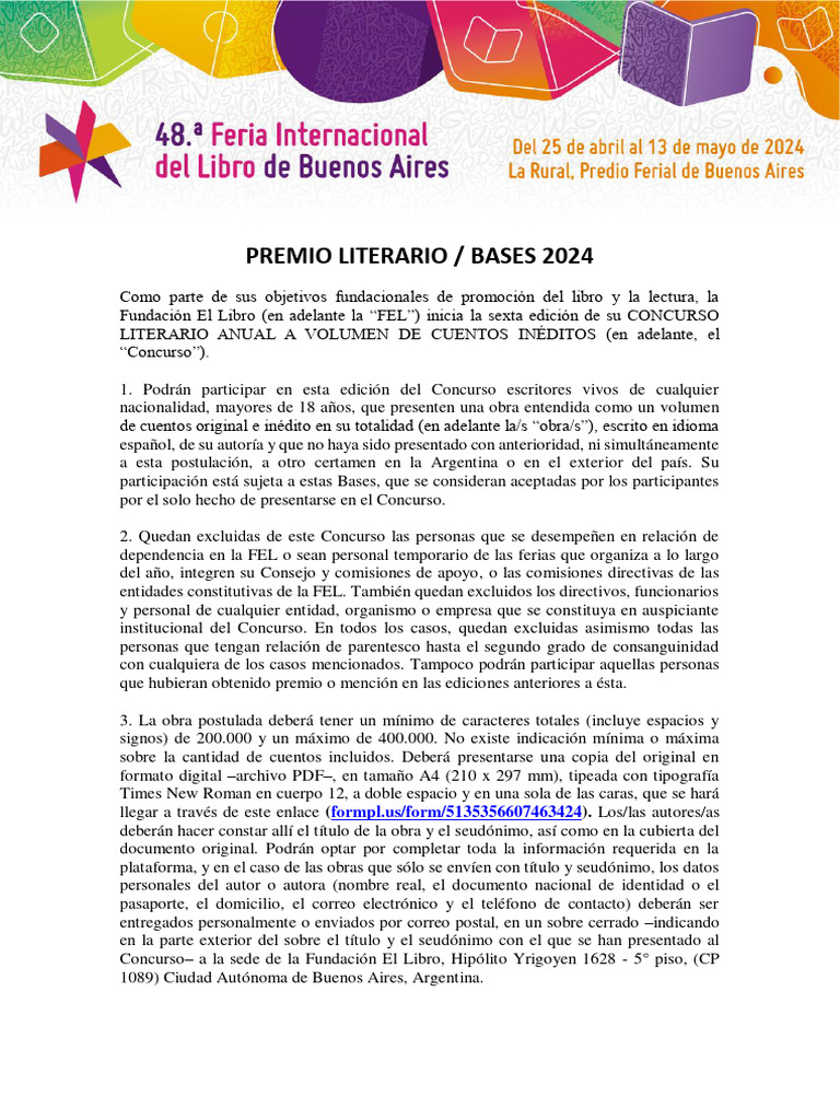 Bases Premio Literario 2024 | PDF