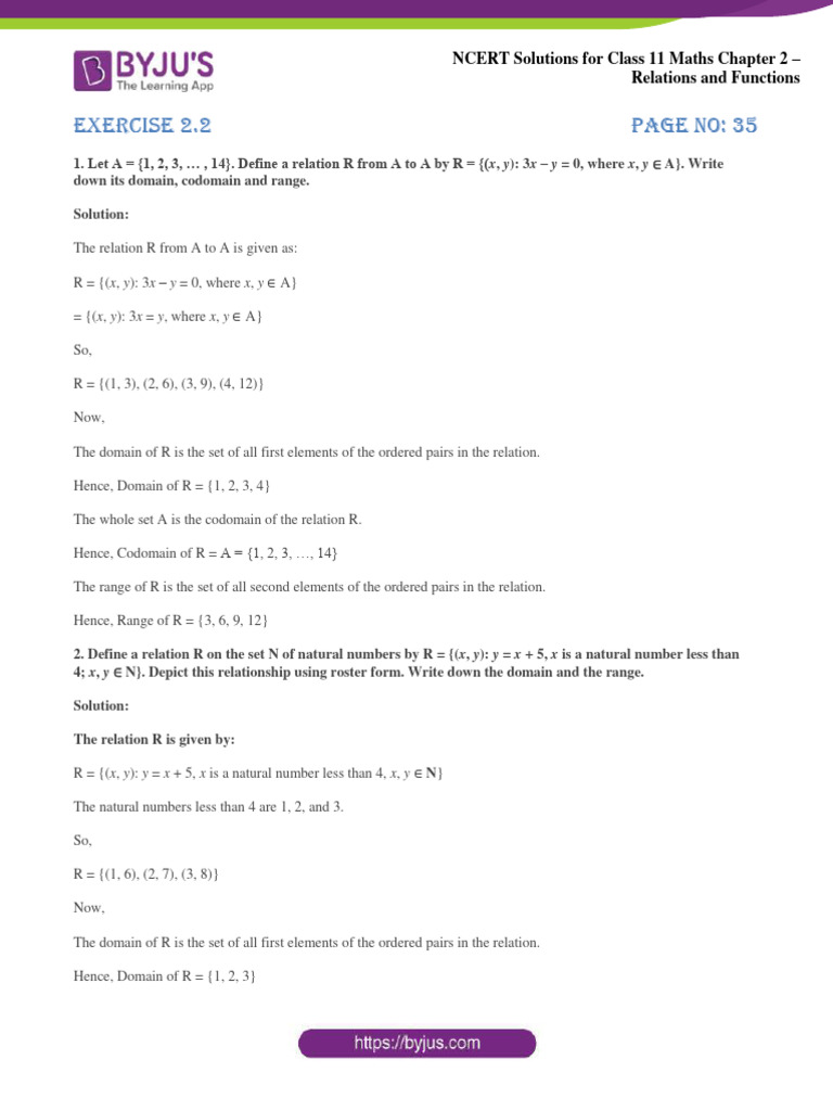NCERT Solutions For Class 11 Maths Chapter 2 Relations and Functions Exercise 2.2 | PDF ...
