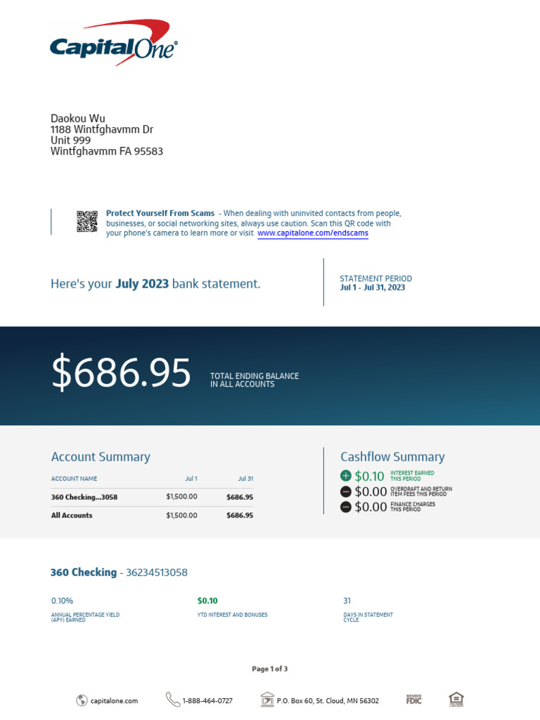 Capital One Bank Statement | PDF | Transaction Account | Overdraft