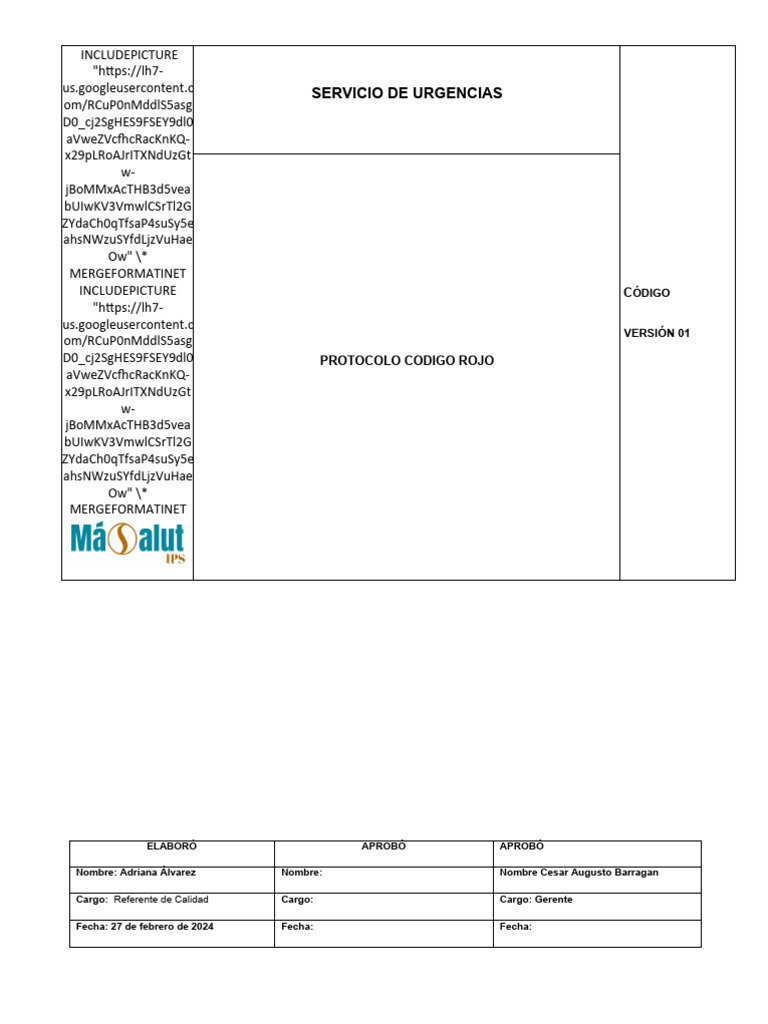 Protocolo Código Rojo en Urgencias | PDF | Parto | Especialidades Medicas