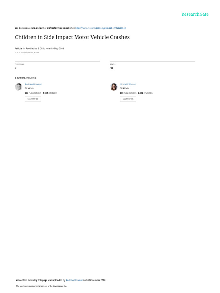 Children in Side Impact Motor Vehicle Crashes | PDF | Patient | Medical ...