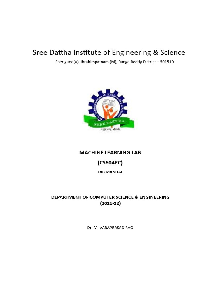 ML Lab Mannual | PDF | Algorithms | Algorithms And Data Structures