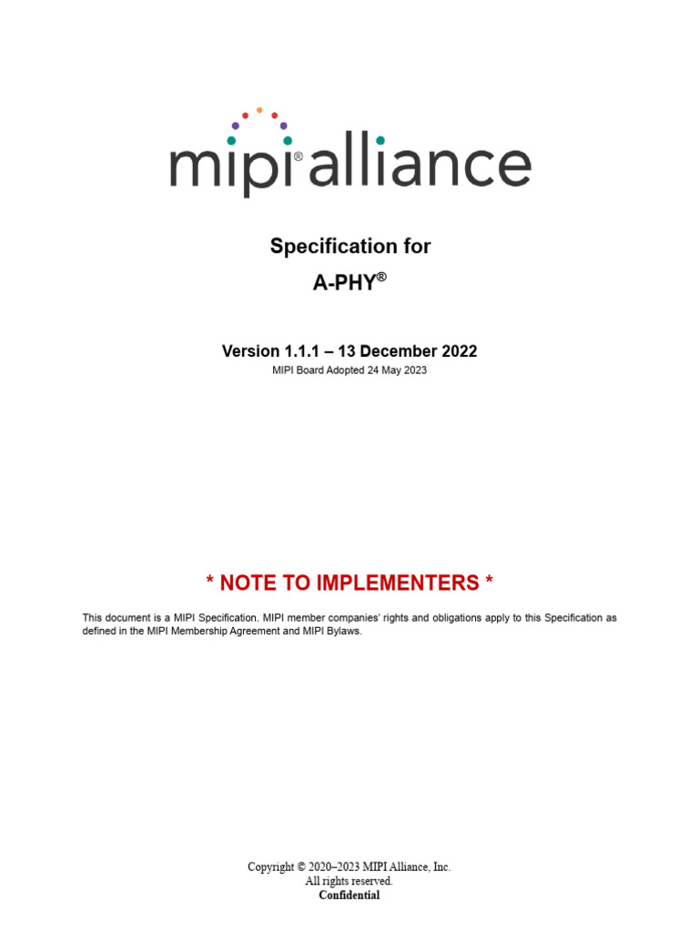 Mipi A PHY Specification v1 1 1 | PDF | Intellectual Property | License