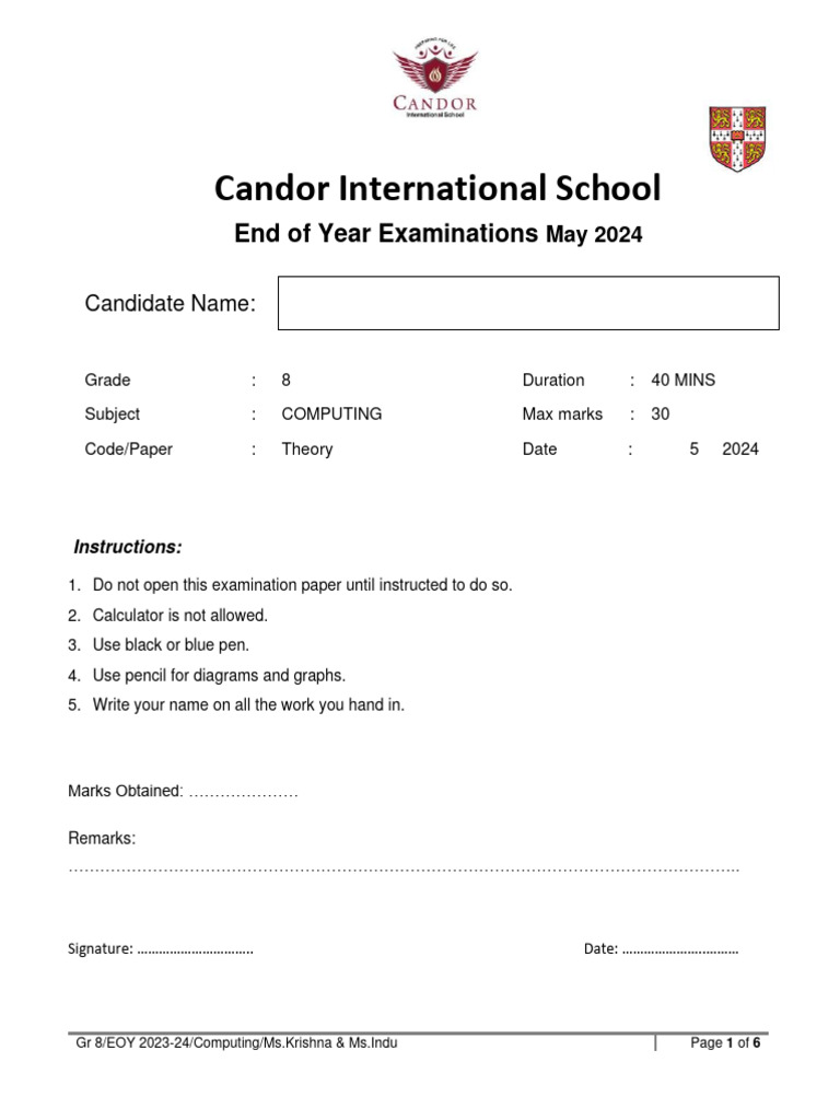G8 Eoy Computing 2023-24 | PDF | Artificial Intelligence | Intelligence (AI) & Semantics