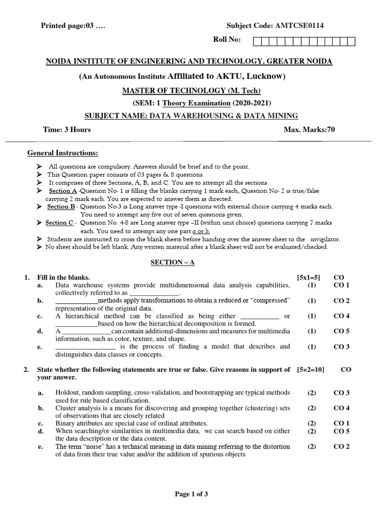 Data Warehousing&Data Mining AMTCSE0114 | PDF | Cluster Analysis ... Data Warehousing&Data Mining AMTCSE0114 | PDF | Cluster Analysis ...
