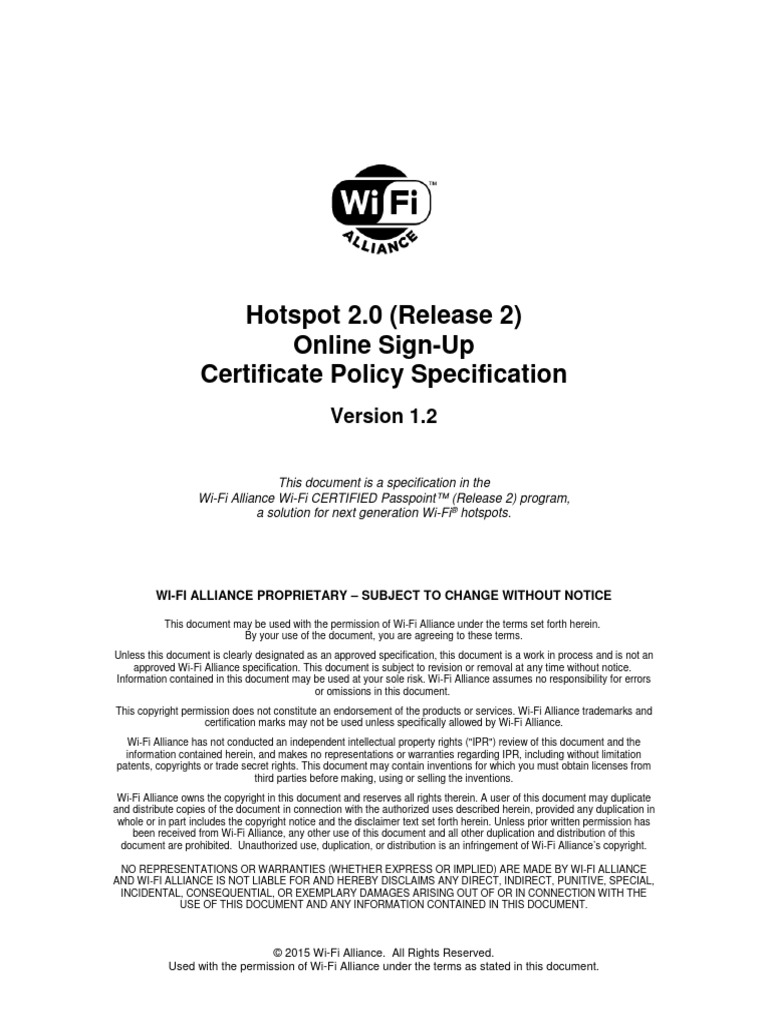 Hotspot 2-0 (R2) OSU Certificate Policy Specification v1-2 | PDF | Public Key Certificate ...