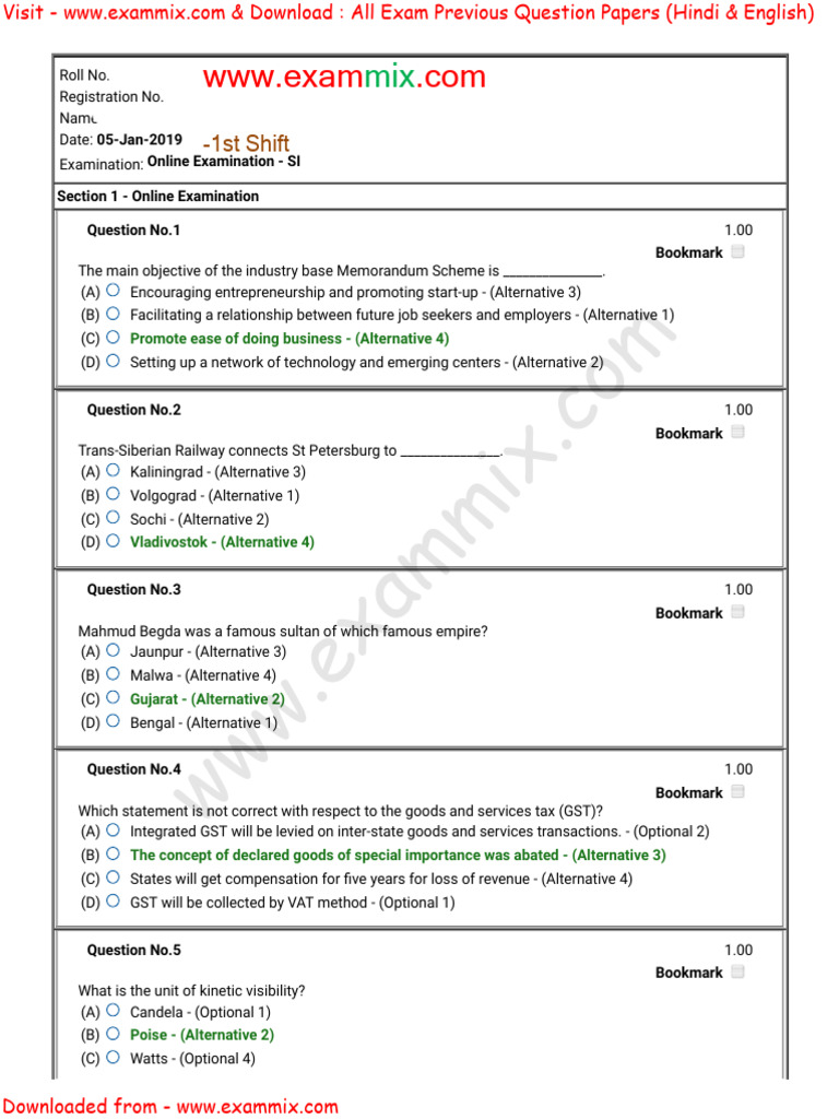 RPF SI Question Papers 2019 With Answers PDF in English Oq0zzd | PDF