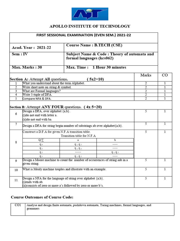 Theory of Automata and Formal Langauges | PDF | Automata Theory | Metalogic