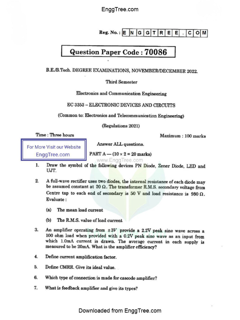 EC3353 Electronic Devices and Circuits Nov Dec 2022 Question Paper Download | PDF | Games ...