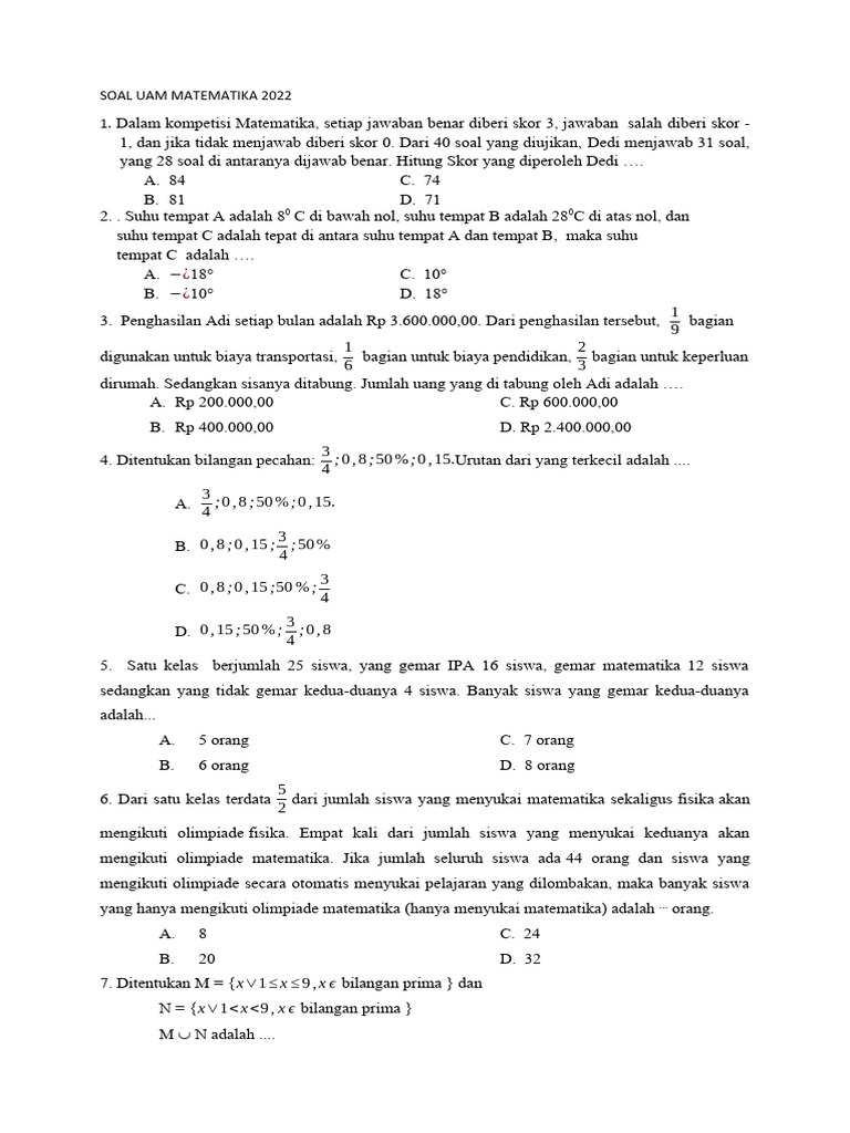 Soal Uam Matematika 2022 | PDF | Metode & Bahan Ajar