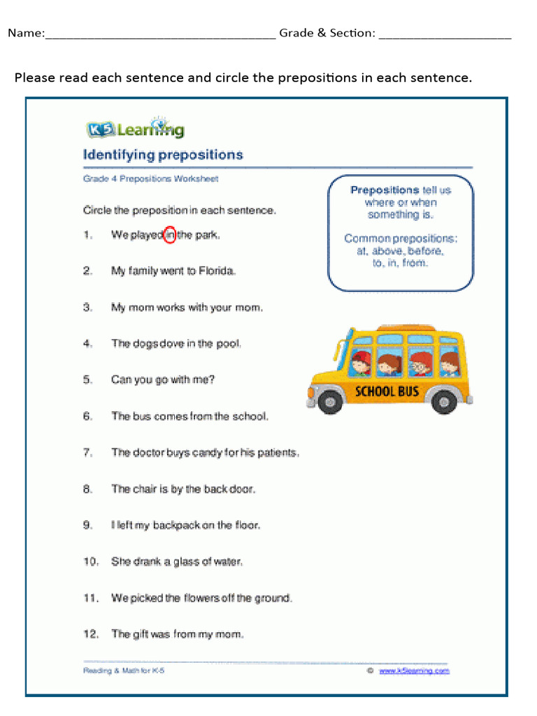 Circle The Prepositions | PDF | Language Arts & Discipline
