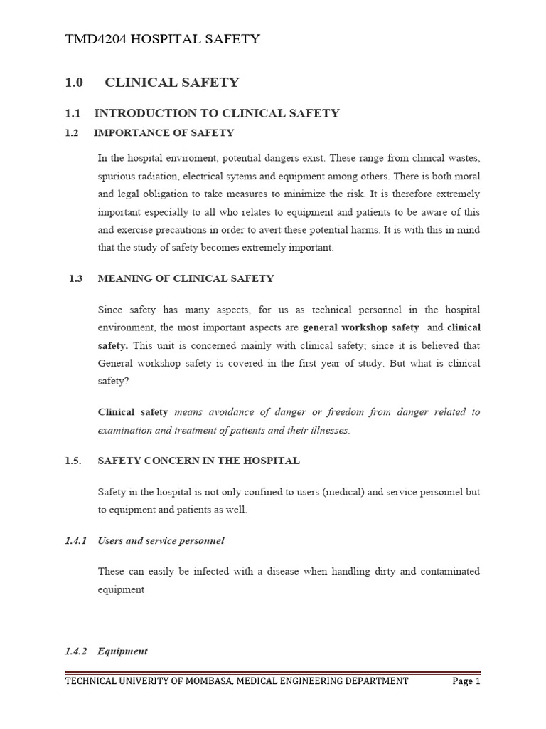 1.0 Introduction To Hospital Safety | PDF | Safety | Hospital