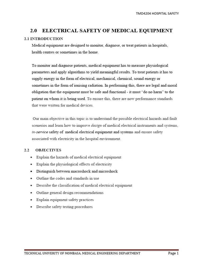 3.0 Electrical Safety of Medical Equipment | PDF | Medical Device ...