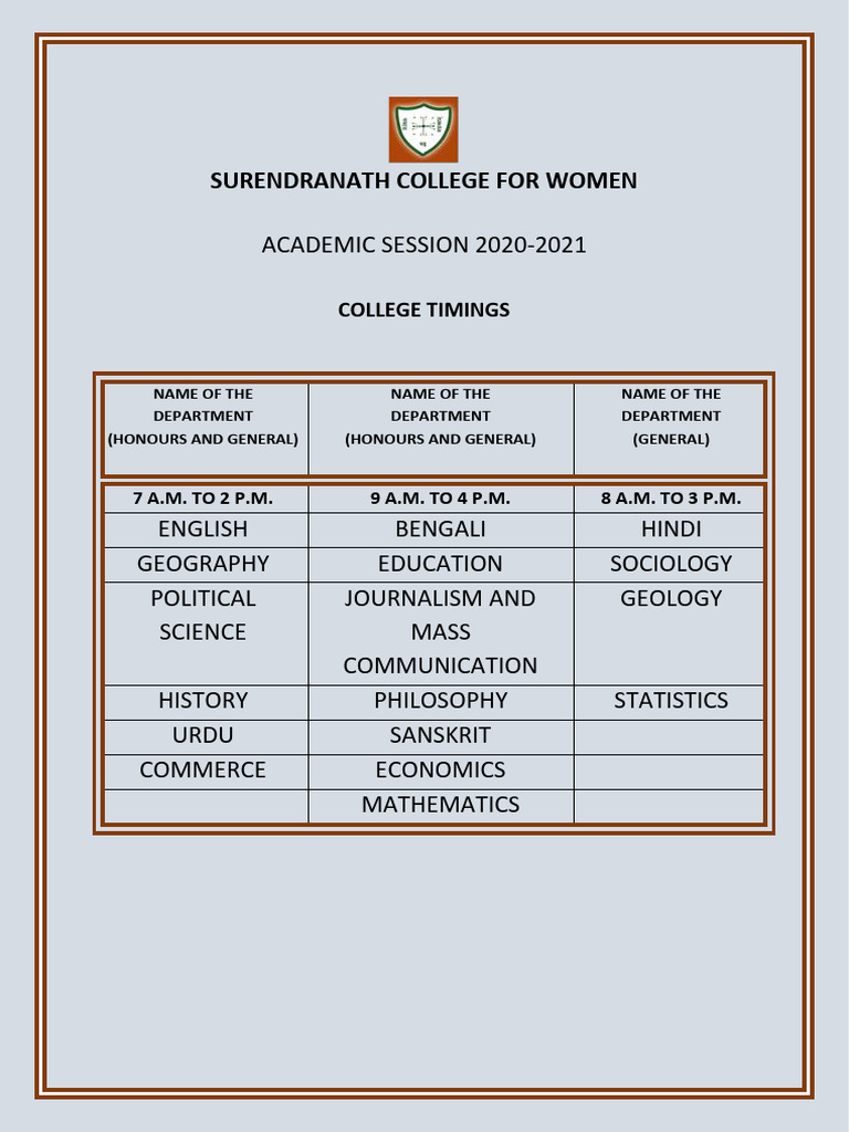 Surendranath College For Women Timings | PDF | Foreign Language Studies