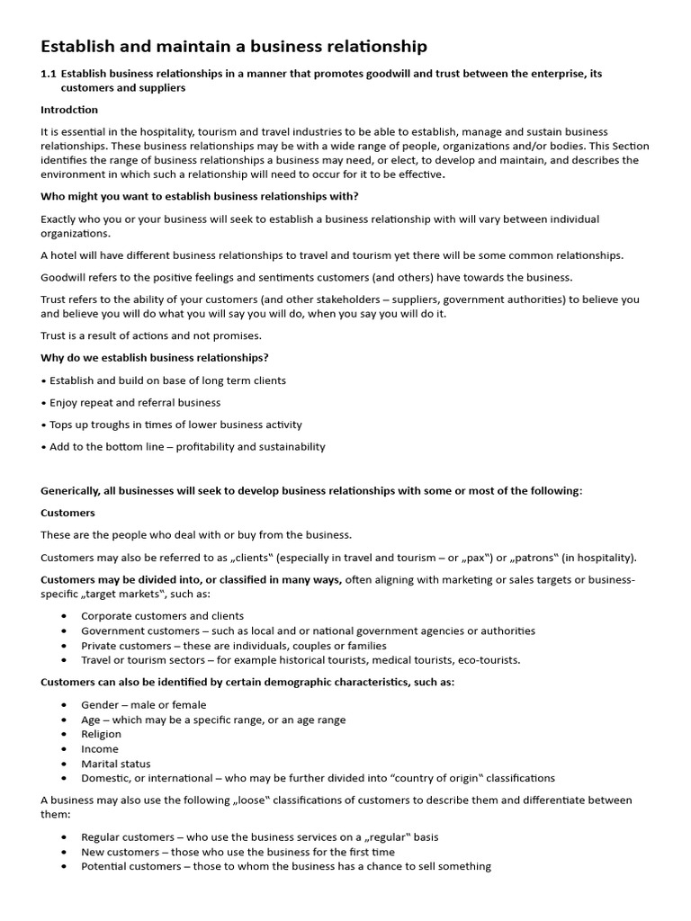 Establish and Maintain A Business Relationship | PDF | Retail | Customer