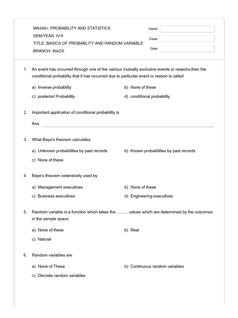 2.ques and ans | Download Free PDF | Probability Distribution | Random Variable