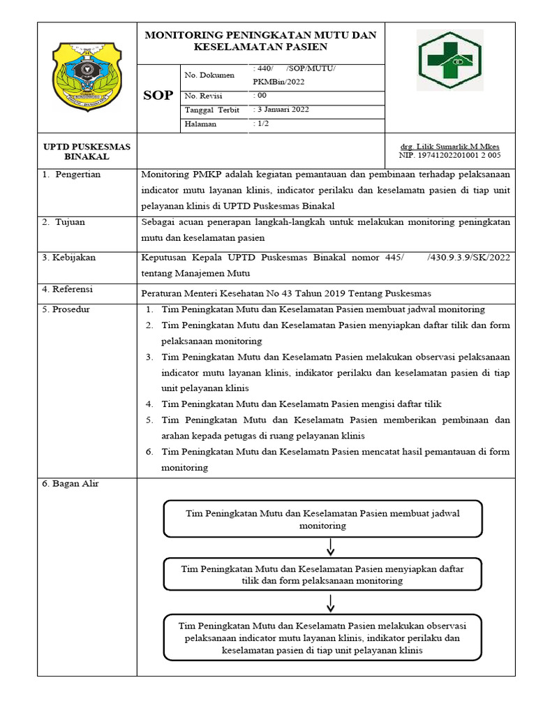 Sop Monitoring Dan Evaluasi Mutu | PDF